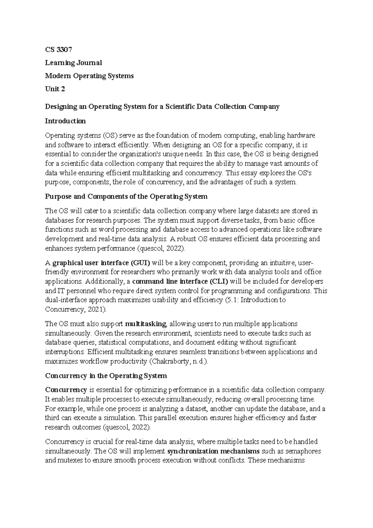 CS 3307 Learning Journal: Designing an OS for Scientific Data Collection - Studocu