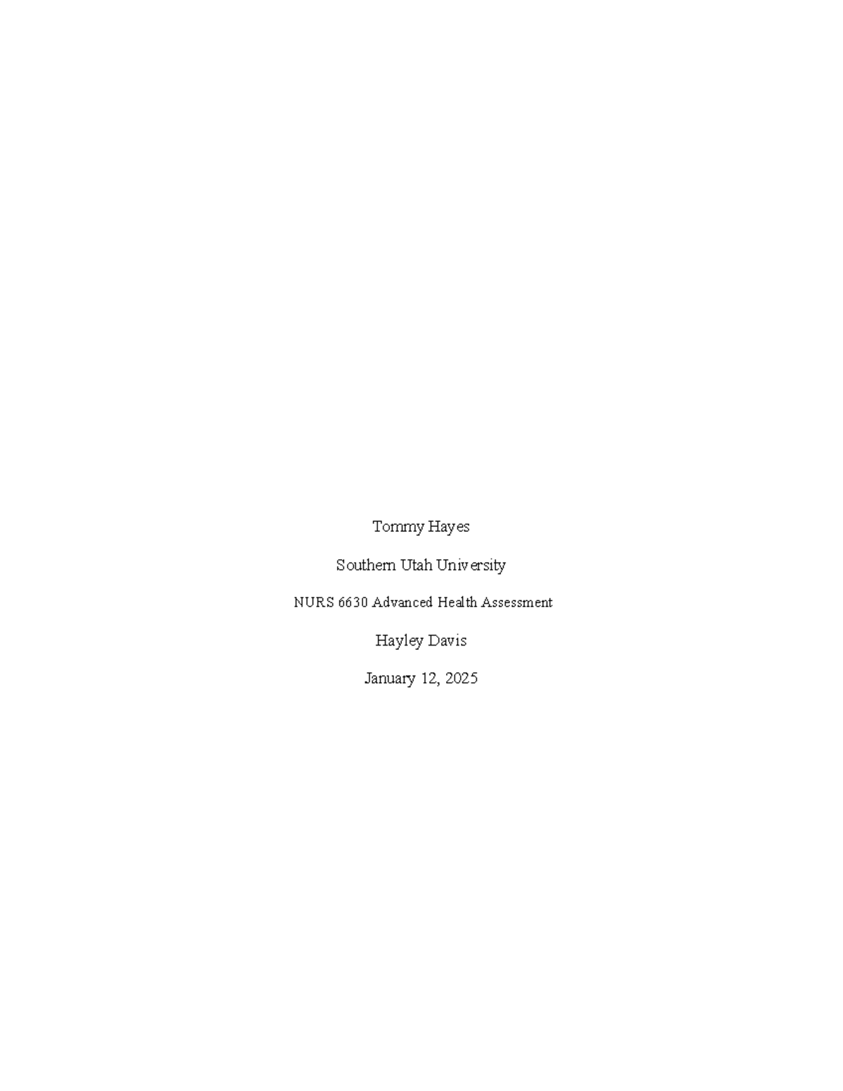 NURS 6630 Baseline Assessment for Annual Wellness Visit of Patient L ...