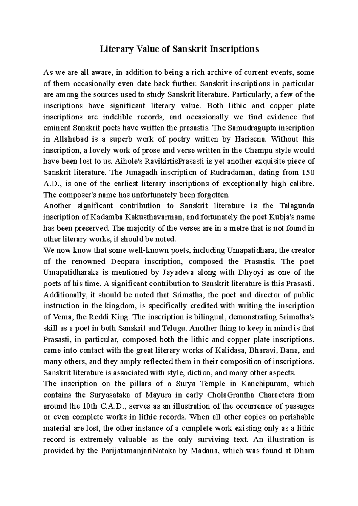 The Literary Significance of Sanskrit Inscriptions and Prasastis - Studocu