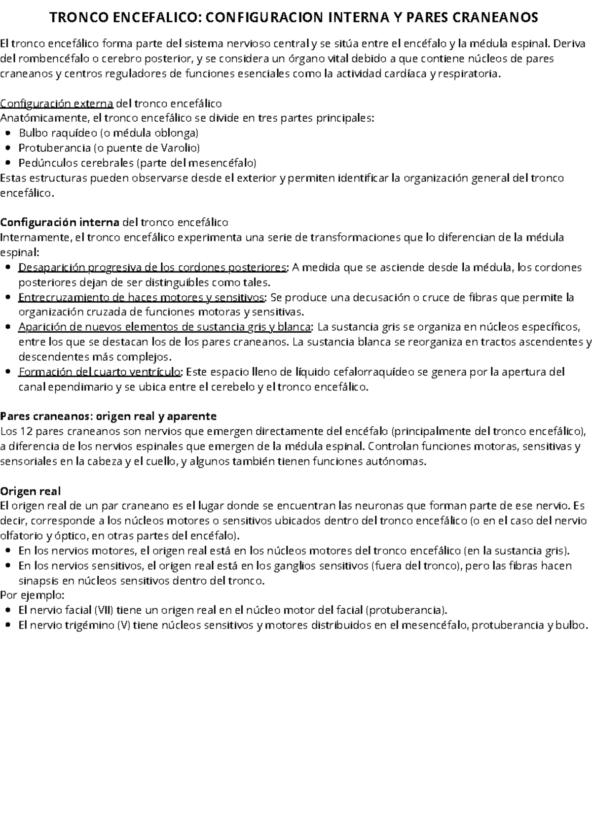 TRONCO ENCEFÁLICO: CONFIGURACIÓN INTERNA Y PARES CRANEANOS - S.N. 3 Resumen - Studocu
