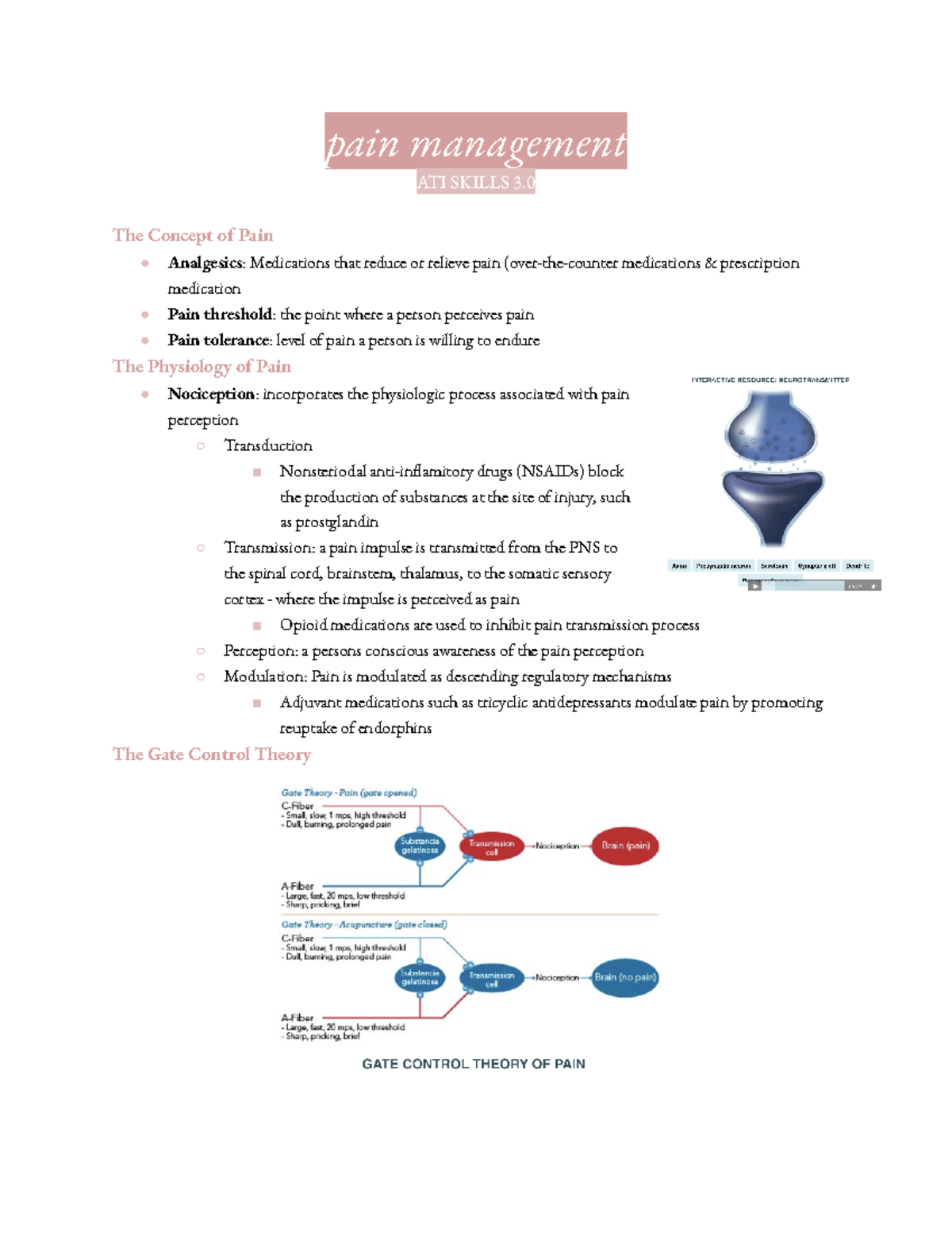 Pain Management: Overview and Key Concepts (ATI Skills 3.0) - Studocu