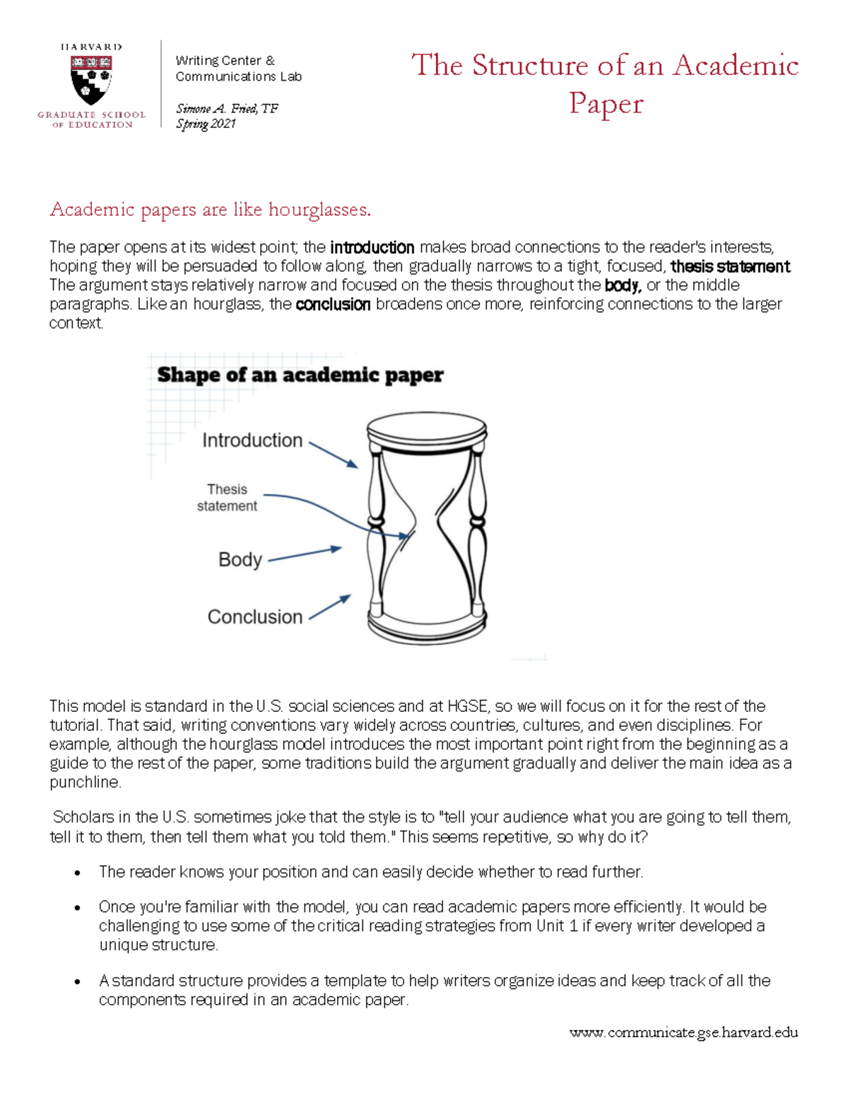 Academic Paper Structure Guide (Spring 2021) - Studocu