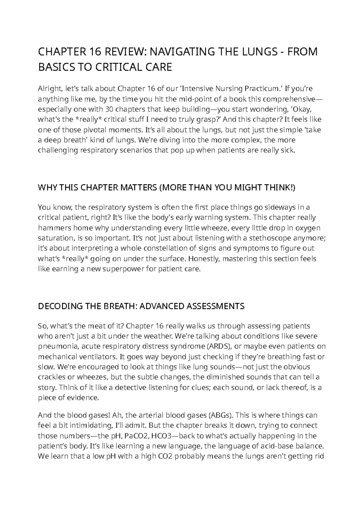 NURSING PRACTICUM CHAPTER 16 REVIEW: LUNG ASSESSMENT & CARE - Studocu