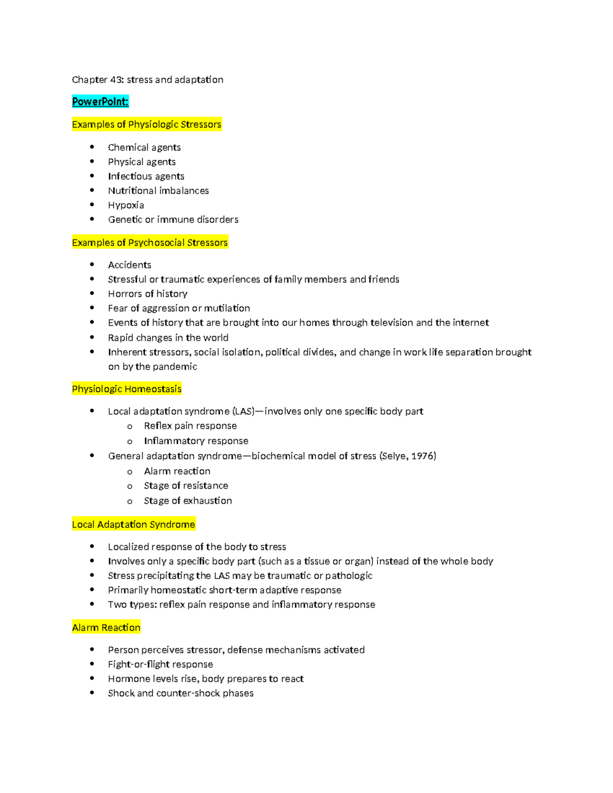 Chapter 43: Stress and Adaptation Overview and Key Concepts - Studocu