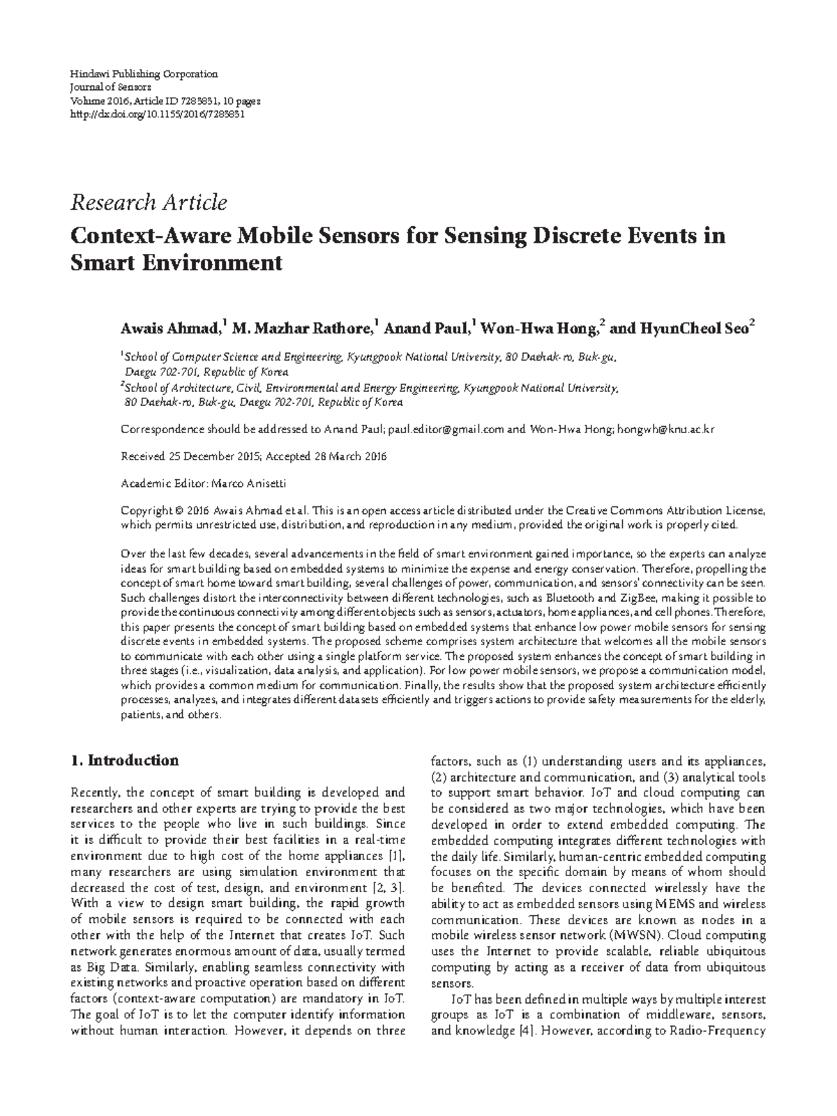 Context-Aware Mobile Sensors for Sensing Discrete - Mazhar Rathore, 1 ...
