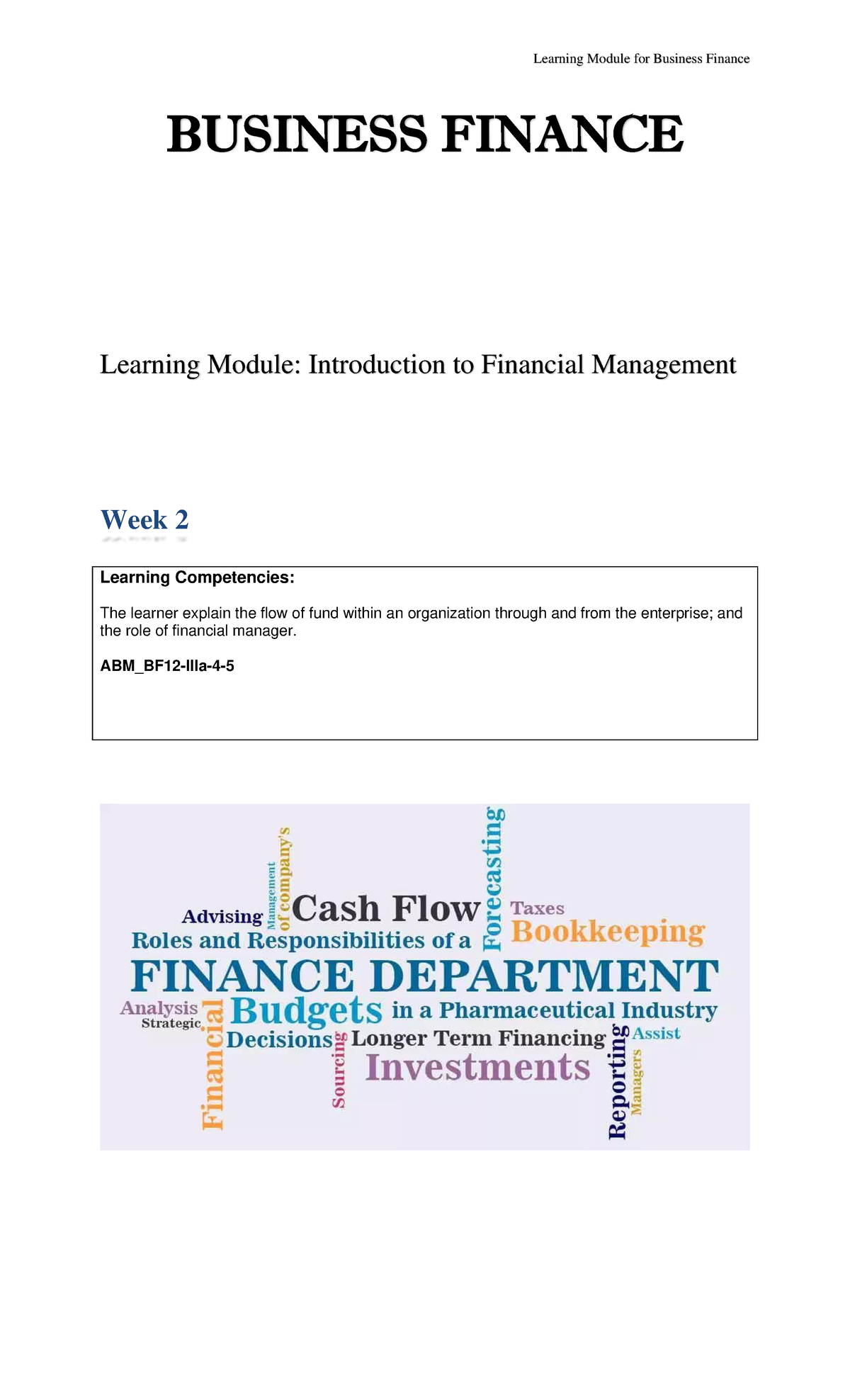 Business Finance LAS Wk-2: Understanding Financial Management Roles and ...