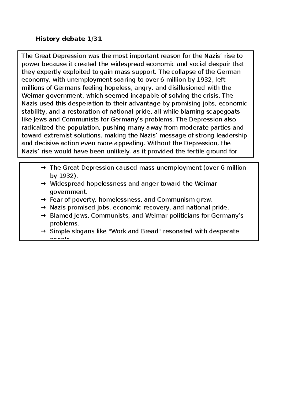 History Debate: The Great Depression's Role in Nazi Rise to Power - Studocu