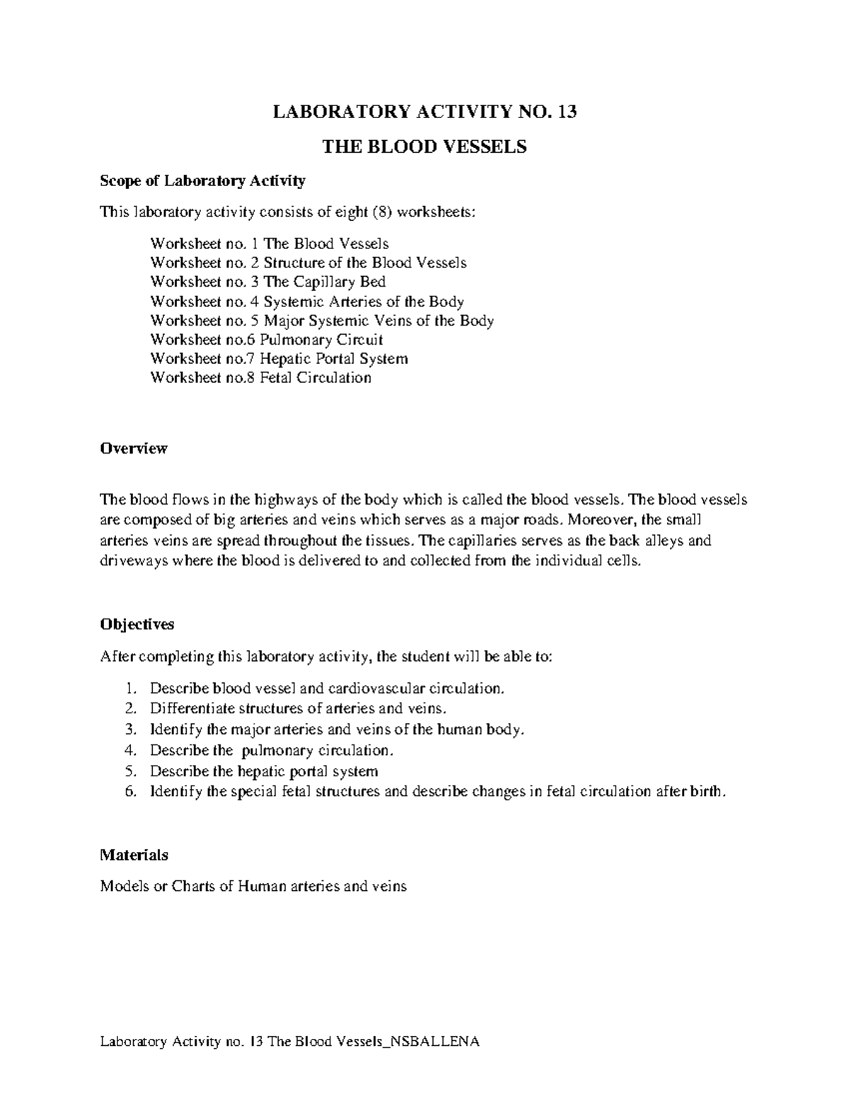 LAB 6.2 Essential Worksheets on Blood Vessels and Circulation - Studocu