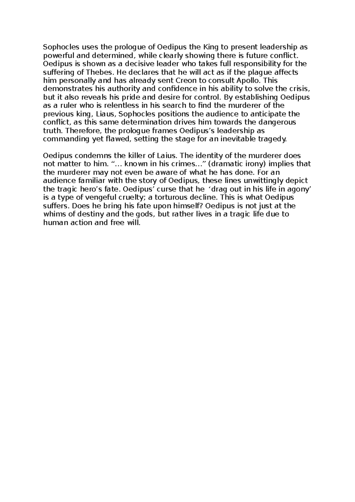 Oedipus the King: Leadership and Tragedy in the Prologue Analysis - Studocu