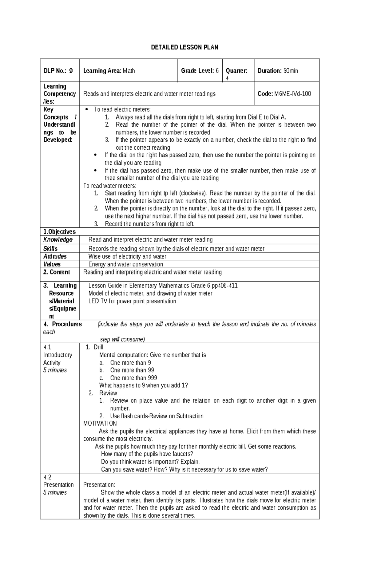 Detailed Lesson PLAN math 6 - DETAILED LESSON PLAN DLP No.: 9 Learning ...