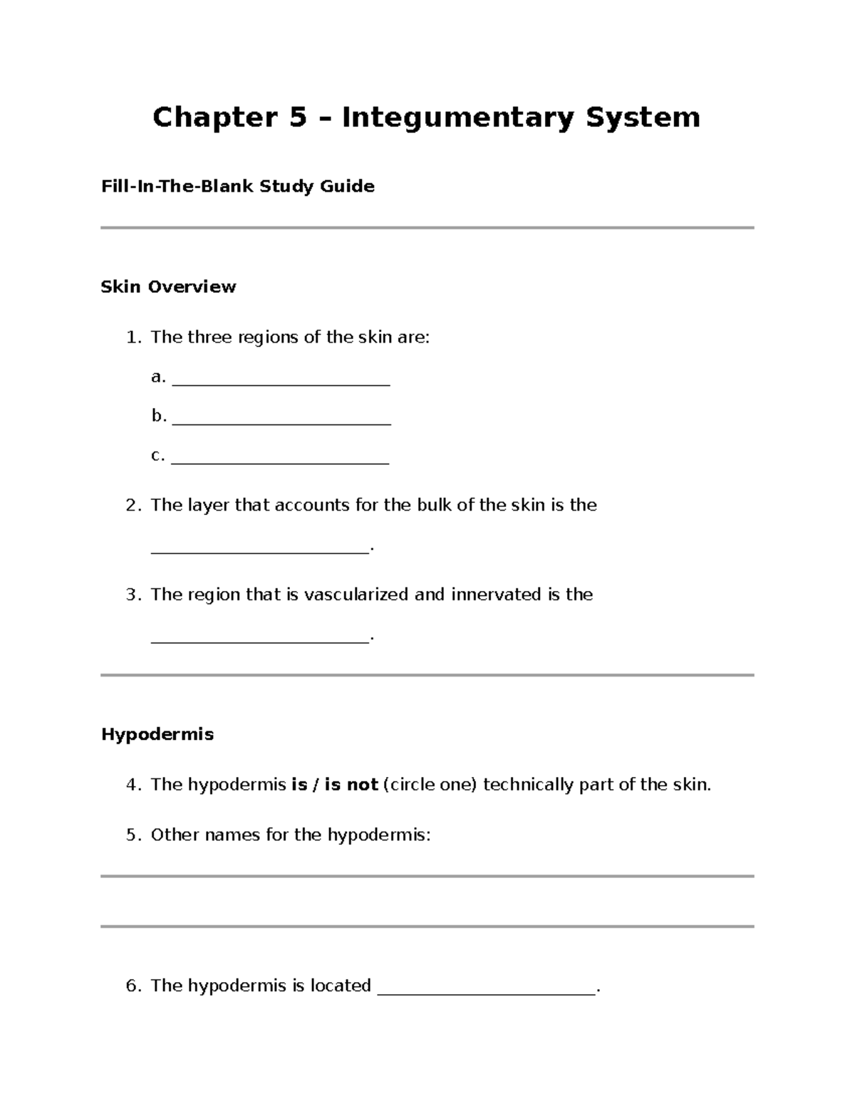 Chapter 5 Integumentary System Study Guide: Skin Overview - Studocu