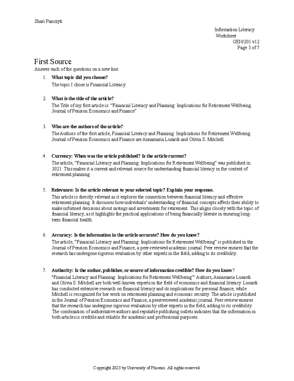 Week four Assessment.pdf final - Information Literacy Worksheet GEN/201 ...