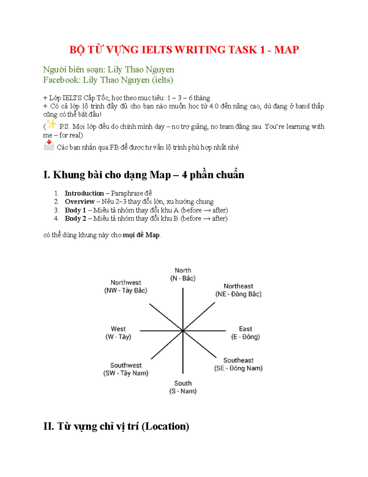 TỪ VỰNG IELTS WRITING TASK 1 - MAP CỦA LILY THAO NGUYEN - Studocu
