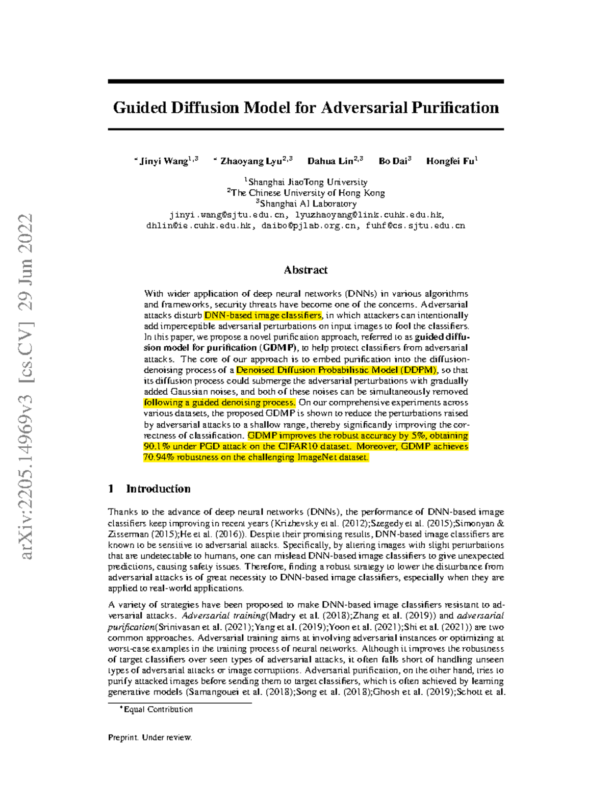 Guided Diffusion Model for Adversarial Purification (2205) - Studocu