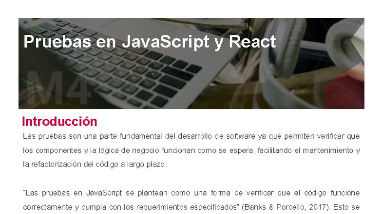 M4L4 - Pruebas en JavaScript y React: Introducción y Herramientas - Studocu