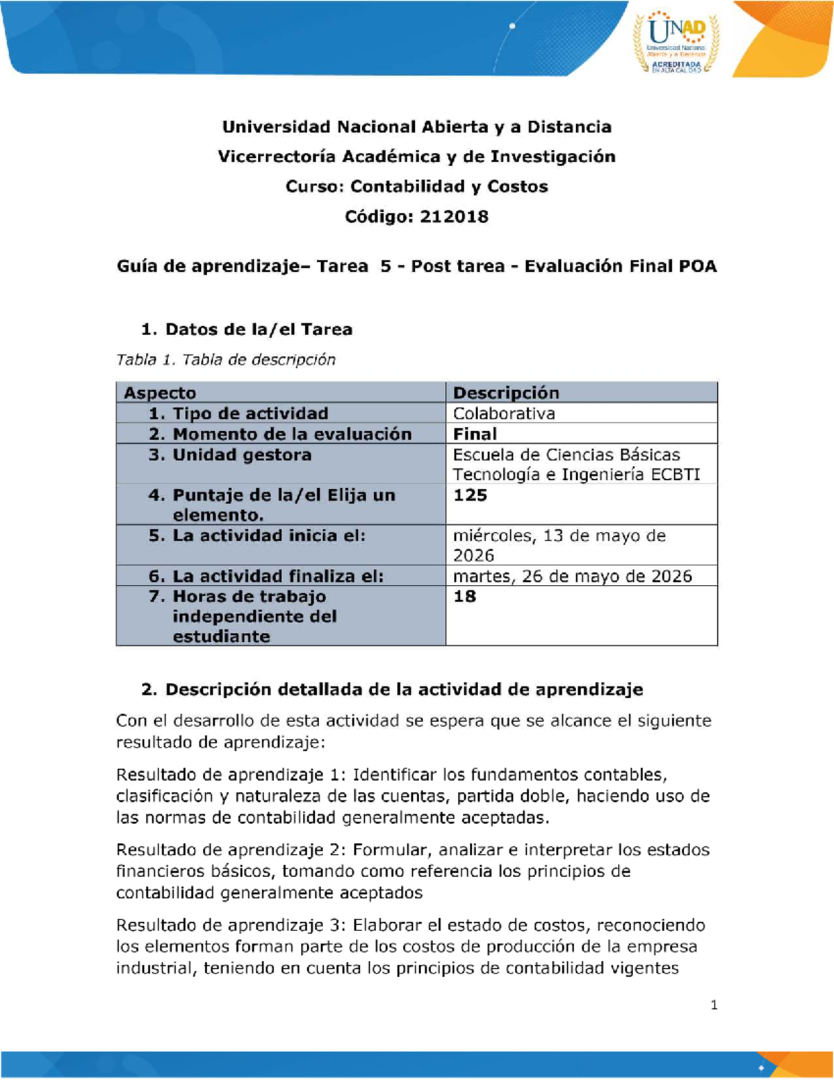 Guía de Tarea 5: Evaluación Final POA - Contabilidad y Costos 212018 ...