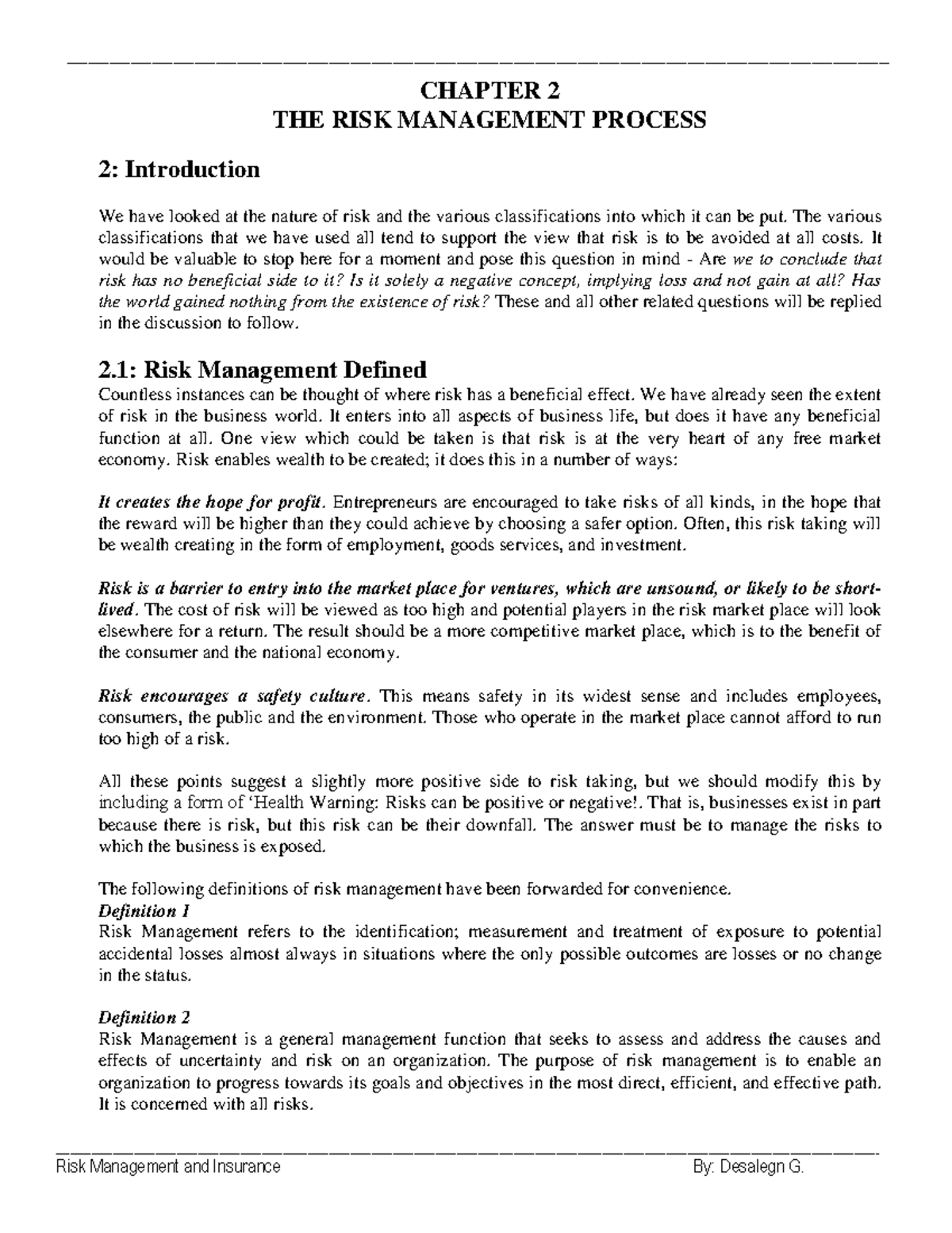 CHAPTER 2: THE RISK MANAGEMENT PROCESS - Key Concepts and Definitions ...