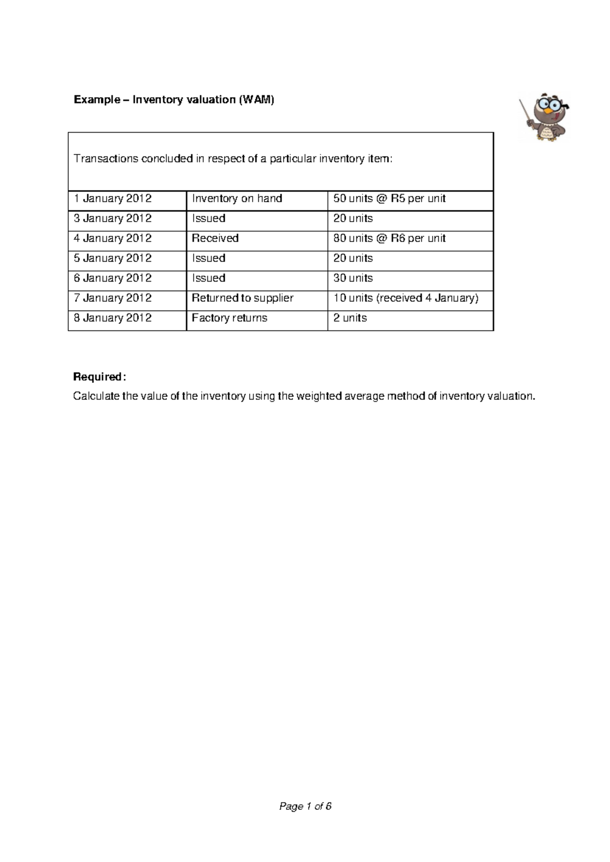 WAM CFM11A1 - Inventory Valuation Practice Using Weighted Avg Method ...
