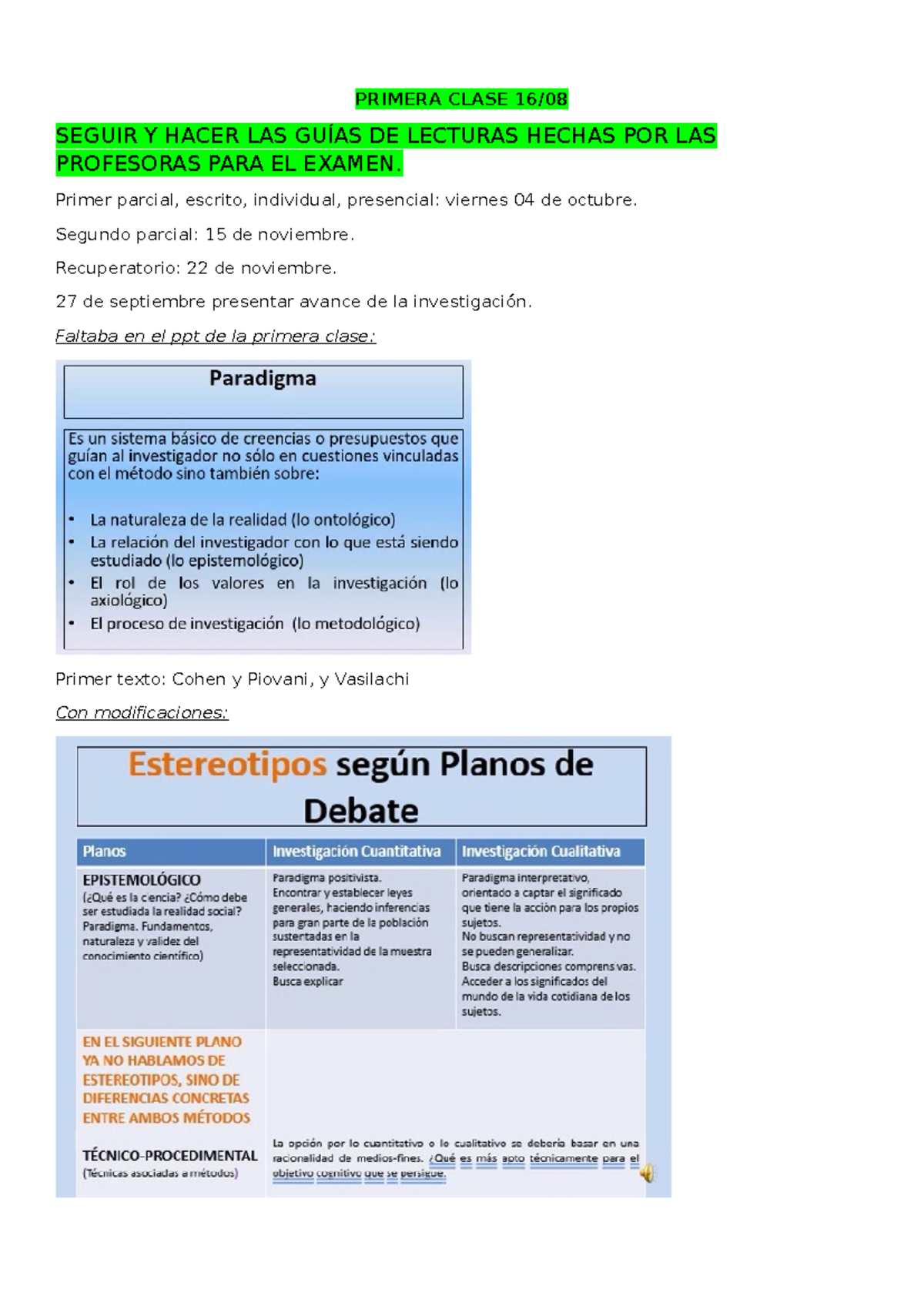 Apuntes de Clase: Guías de Lectura para el Examen Parcial (PRIMERA ...