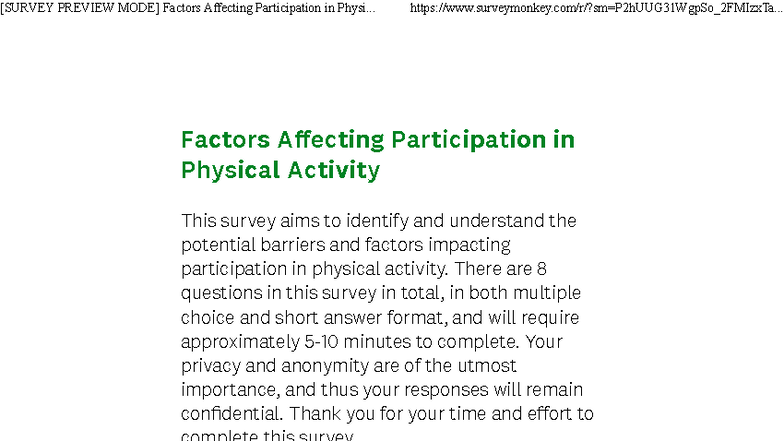 Survey - Factors Affecting Participation in Physical Activity Survey ...