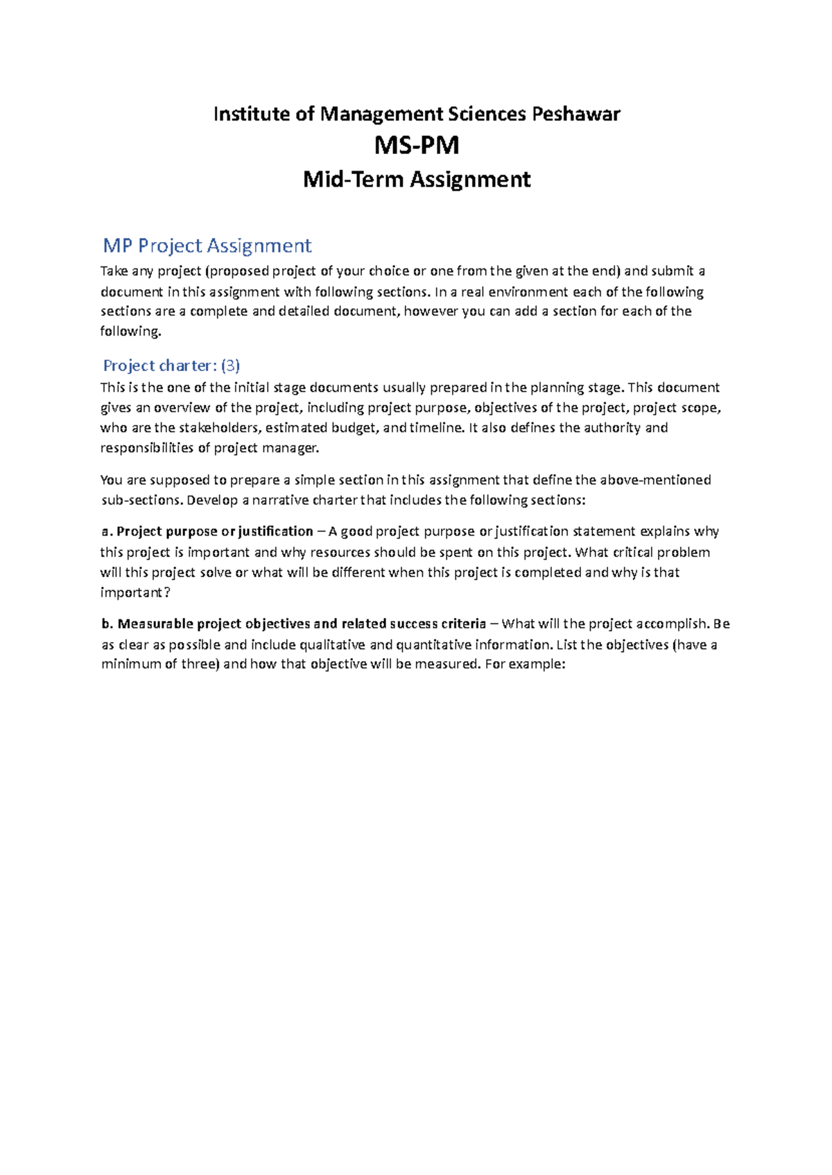 MP Project Assignment - Mid-Term Overview and Key Sections - Studocu