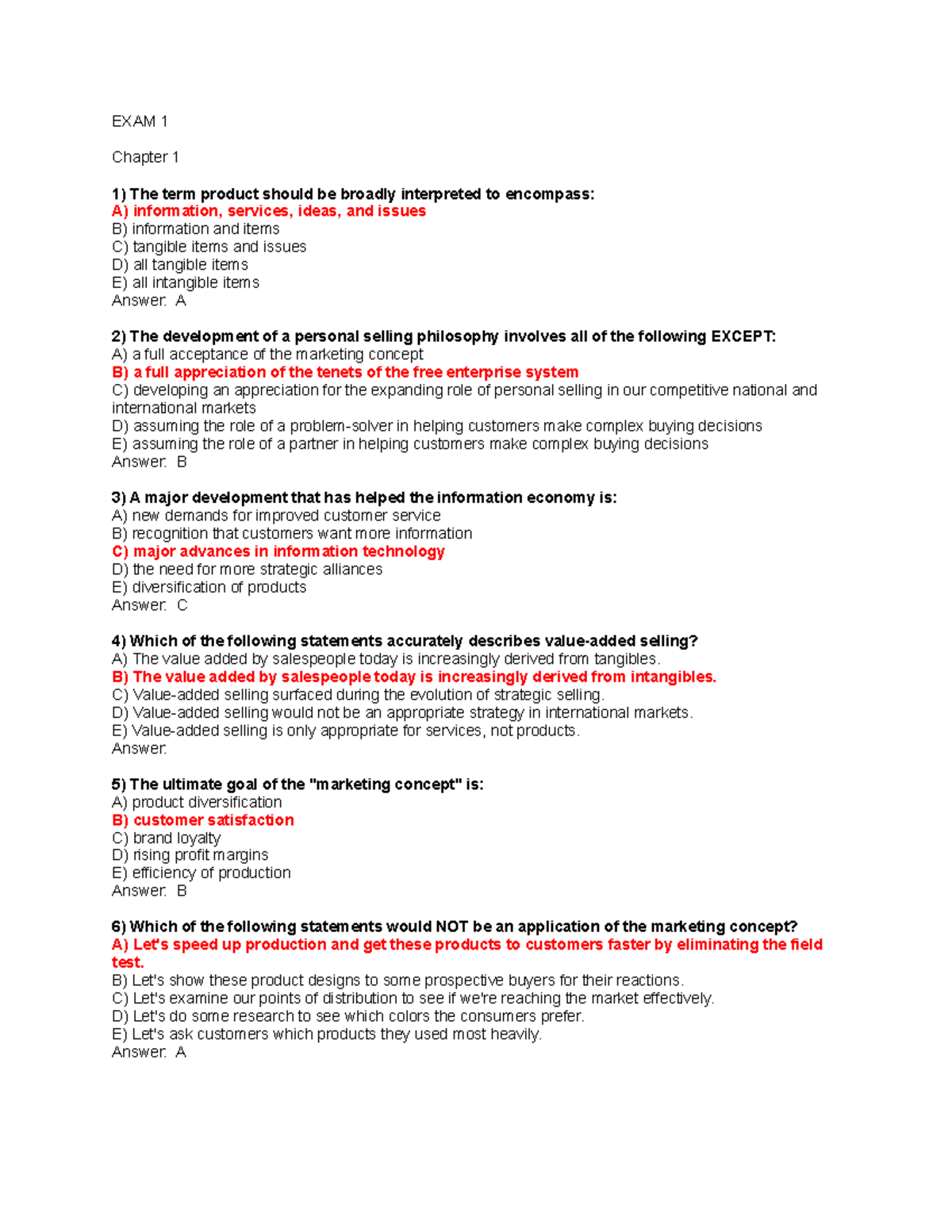 MARK 3337 Exam 1 - Study questions for exam 1 - EXAM 1 Chapter 1 The ...