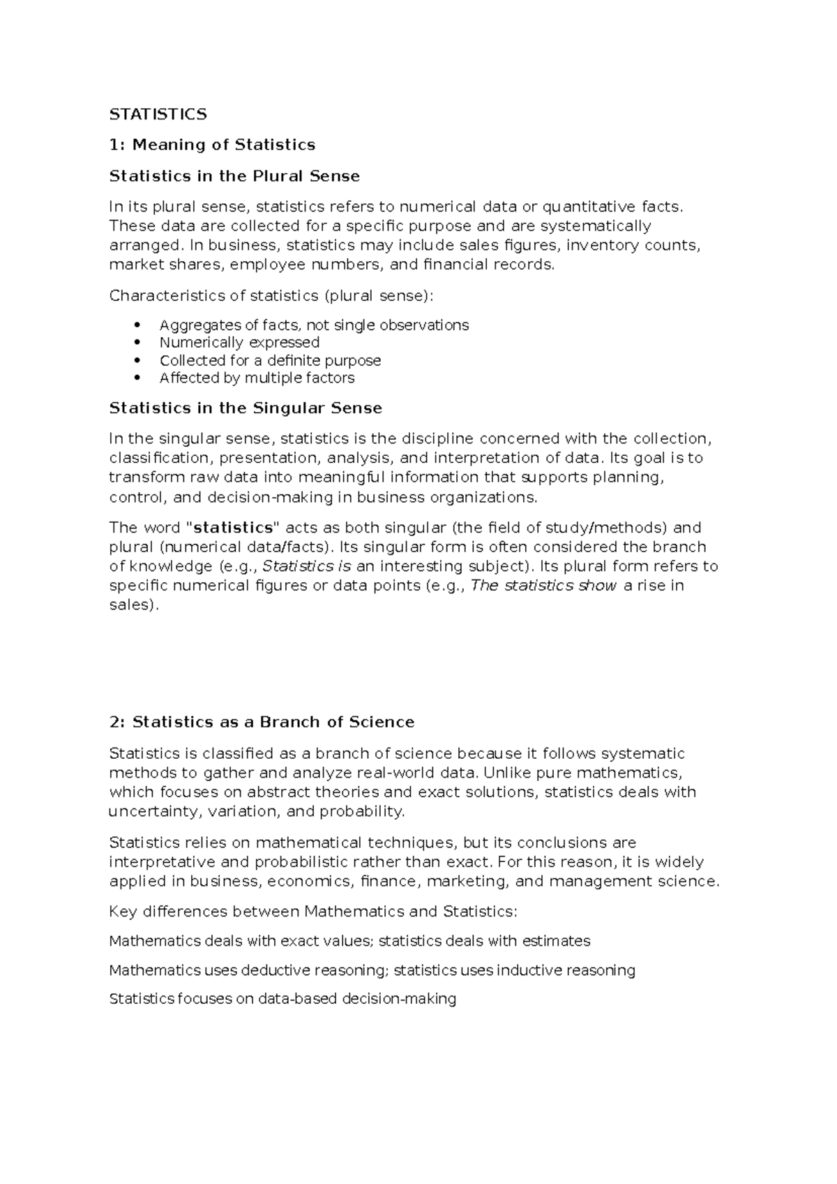 STATISTICS 1: Understanding Statistics in Plural and Singular Forms ...