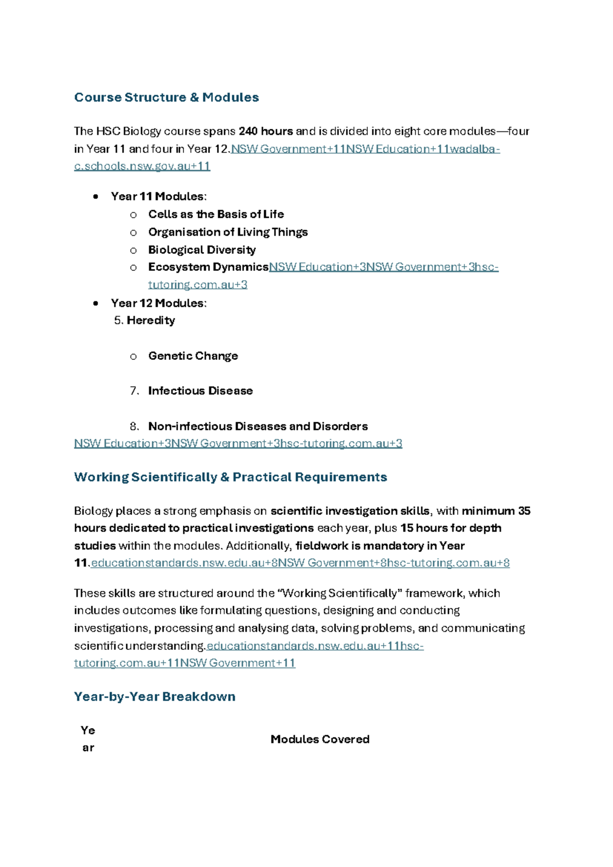 HSC Biology Course Structure and Module Overview - Studocu
