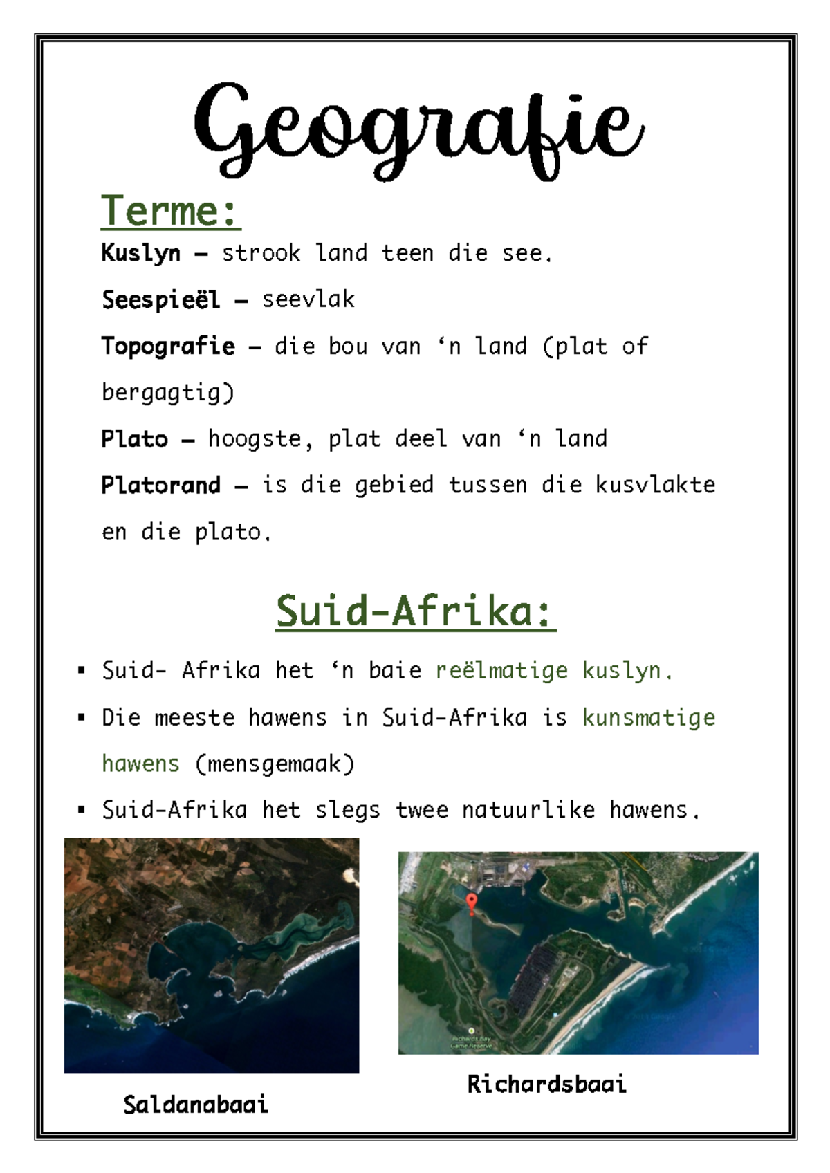 Geografie 2: Kuslyn, Rivieren, en Weerpatrone van Suid-Afrika - Studocu