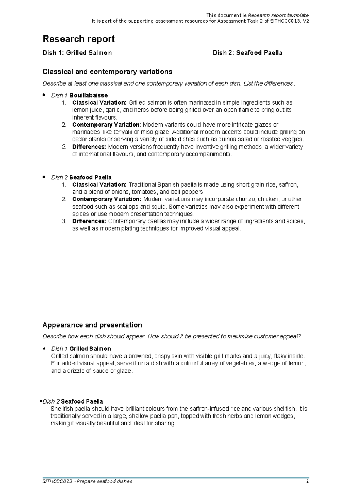 SITHCCC 037 Research Report: Grilled Salmon & Seafood Paella Variations ...