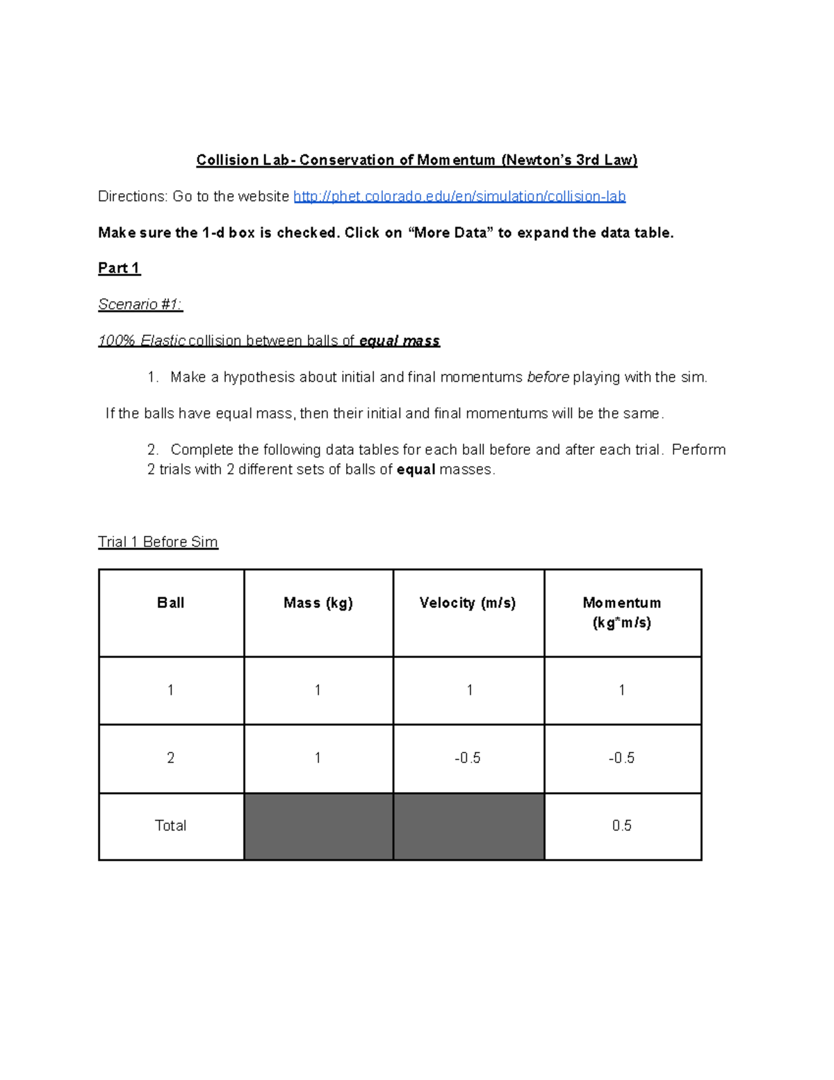 Copy of Collision Lab - notes - Collision Lab- Conservation of Momentum ...