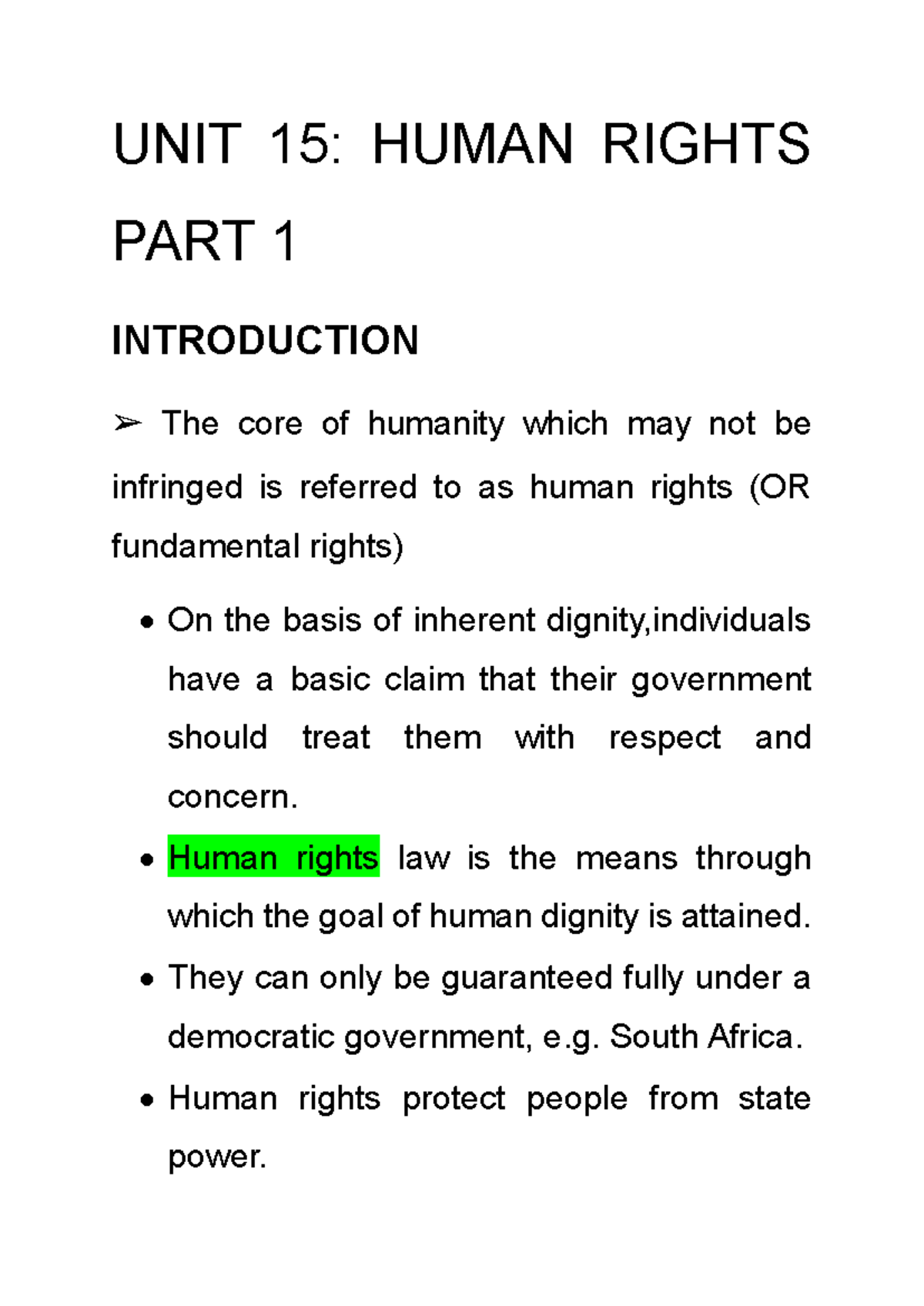 LAW 101: Human Rights Overview and Philosophical Foundations - Studocu