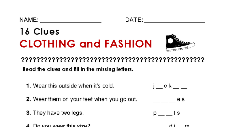 16 Clues on Clothing & Fashion: Fill in the Blanks Activity - Studocu