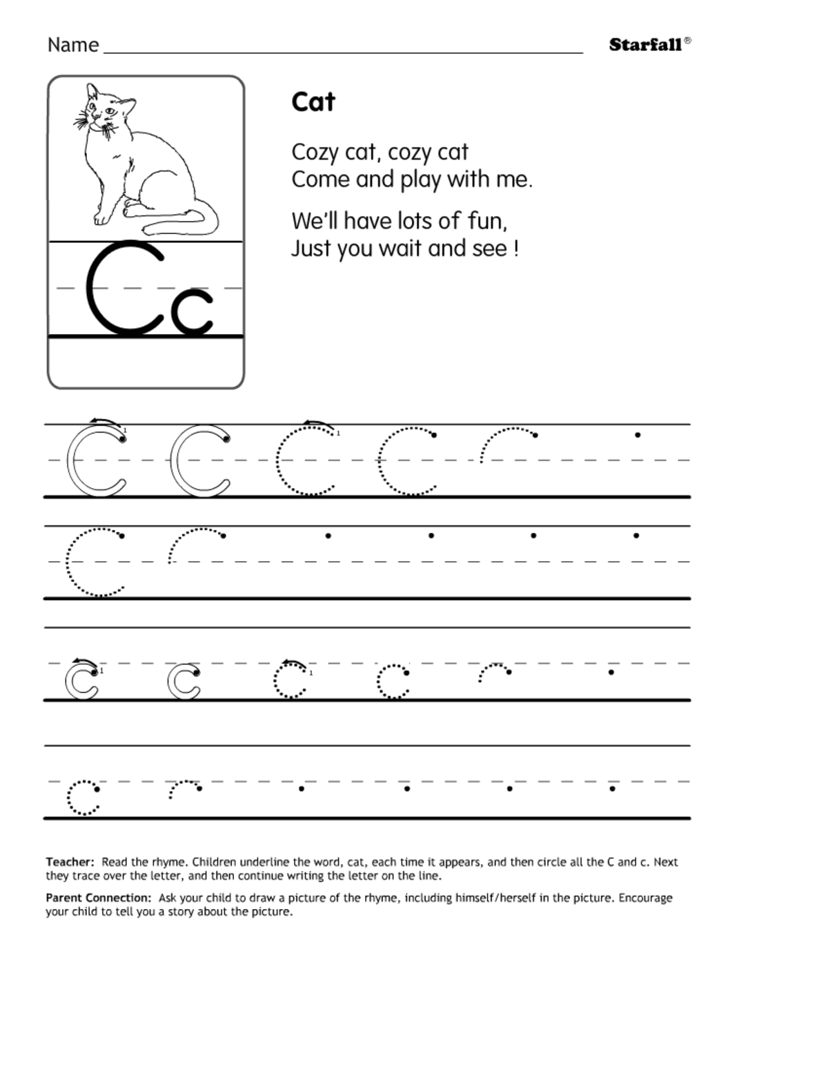 ABC Rhymes: Starfall Cat Activity for C & c Tracing - Studocu