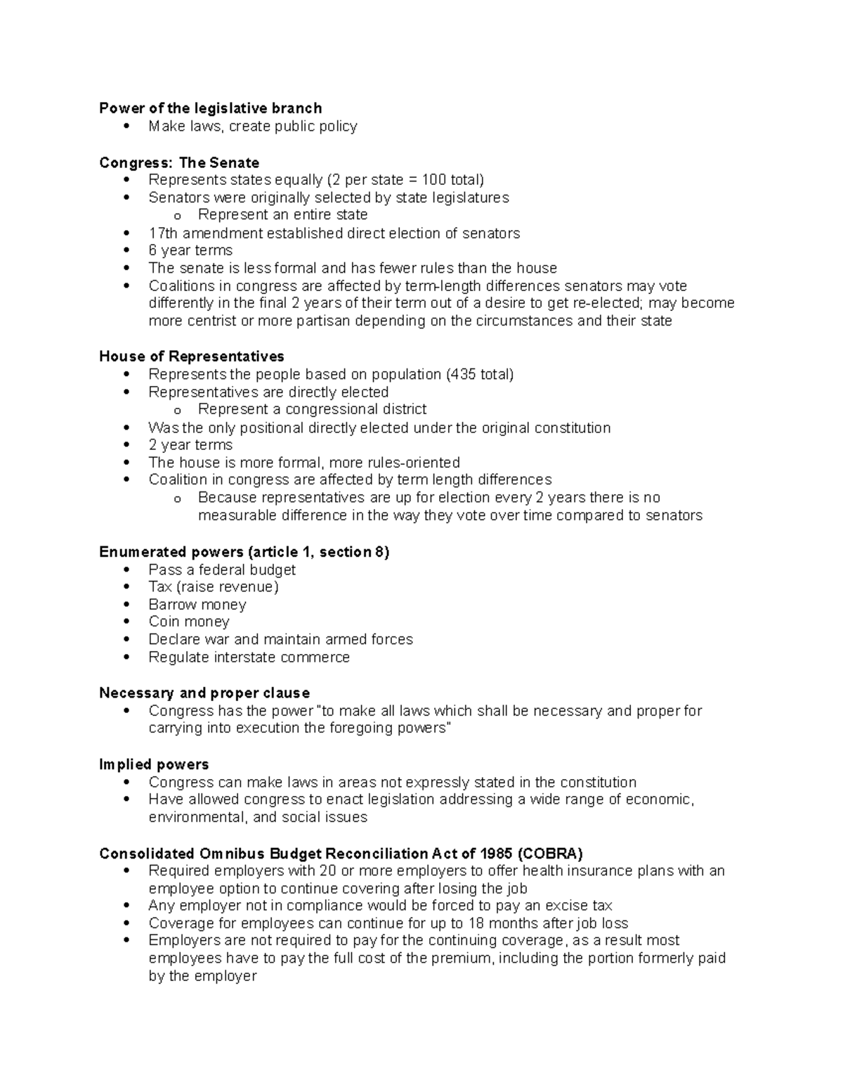AP Government Unit 2 Legislative Branch and Presidential Powers Notes ...