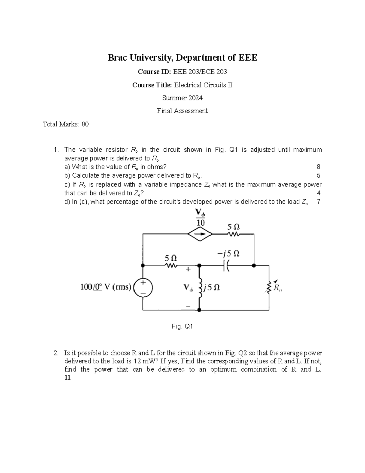 Final Assignment - EEE 203/ECE 203: Electrical Circuits II (Summer 2024 ...