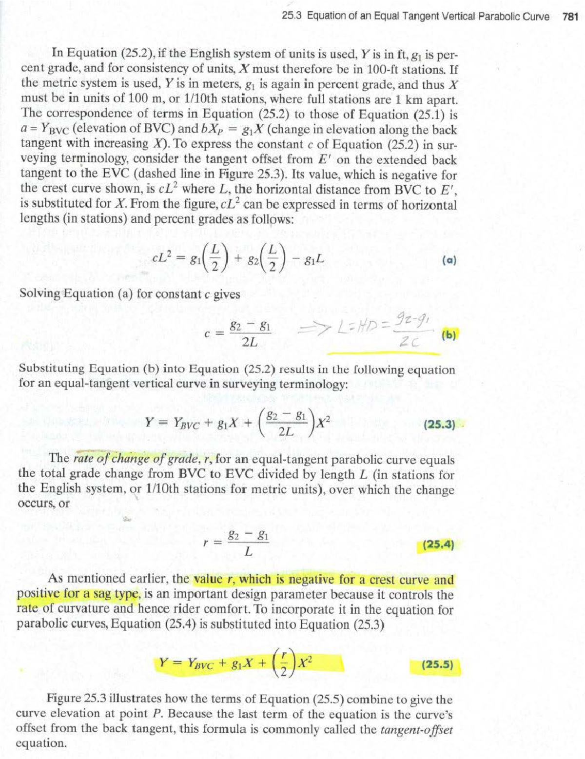 Ch.25 Vertical Curves: Equal Tangent Parabolic Curve Equations - Studocu