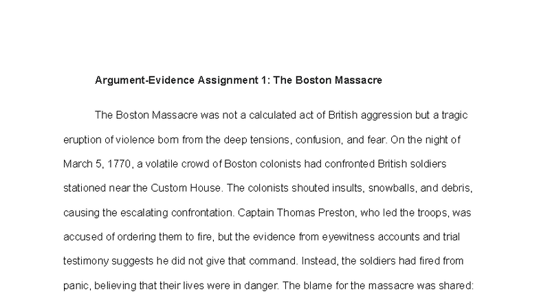 Assignment 1: Analyzing the Boston Massacre's Complexities - Studocu