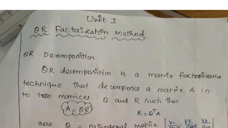 Unit I: QR Factorization Method - Decomposition Techniques - Studocu