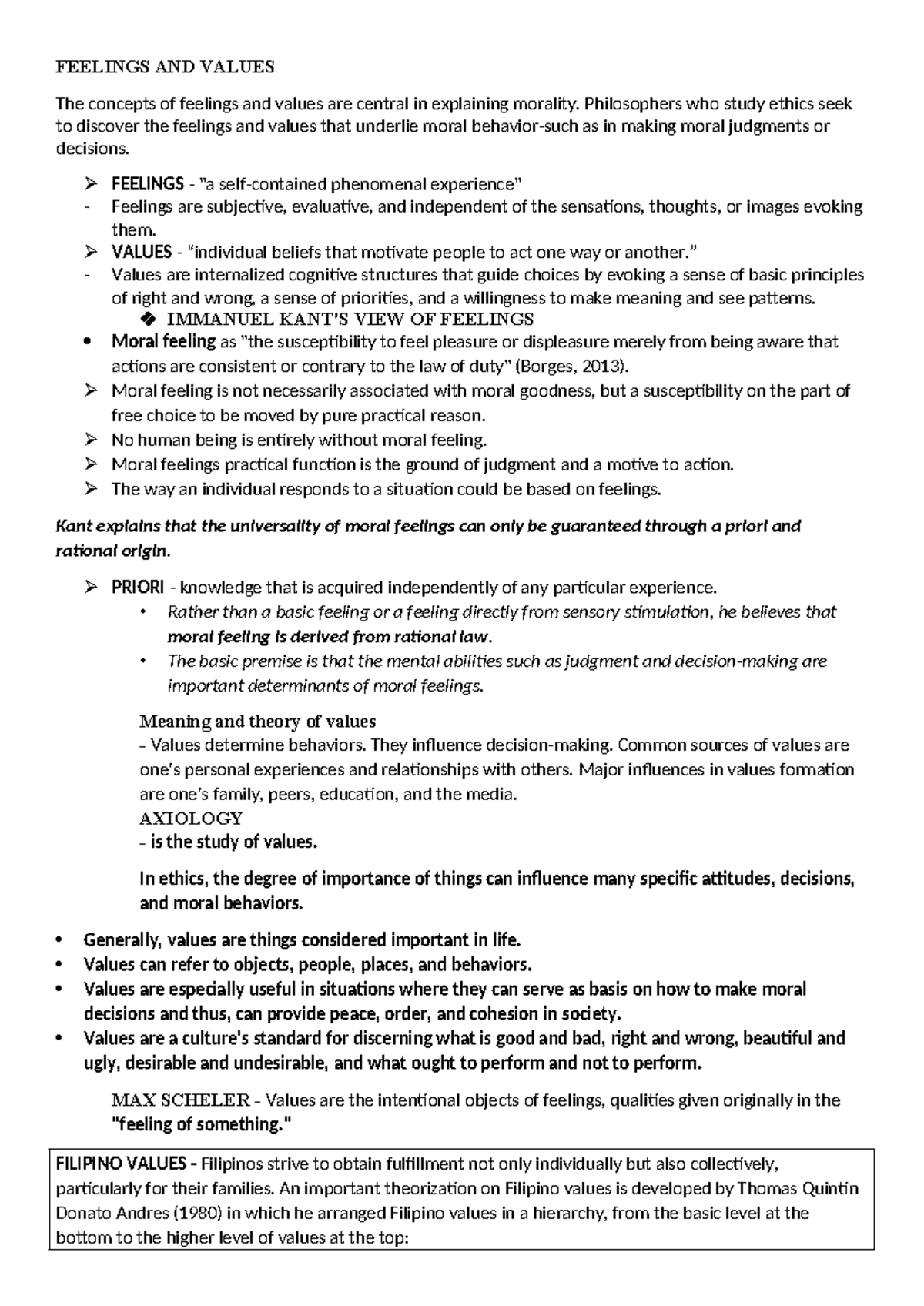 Ethics Reviewer - FEELINGS AND VALUES The concepts of feelings and ...