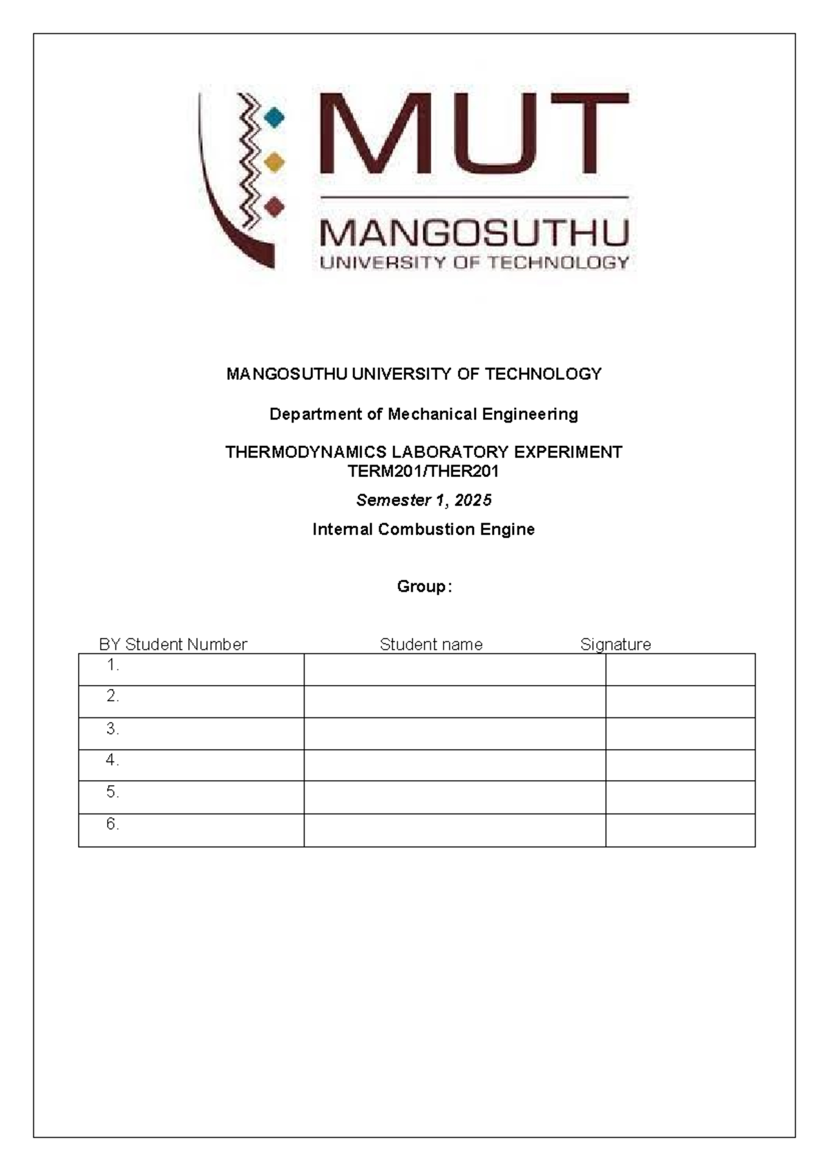 MEC 101: Internal Combustion Engine Lab Manual - Semester 1, 2025 - Studocu