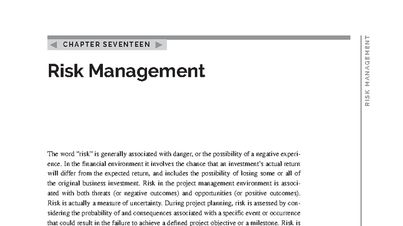 Practice Project risk management - R i s k M a n a g e M e n t C h a p ...