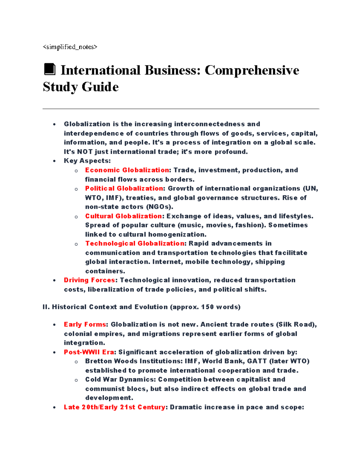 International Business (IB 101): Comprehensive Study Guide on ...