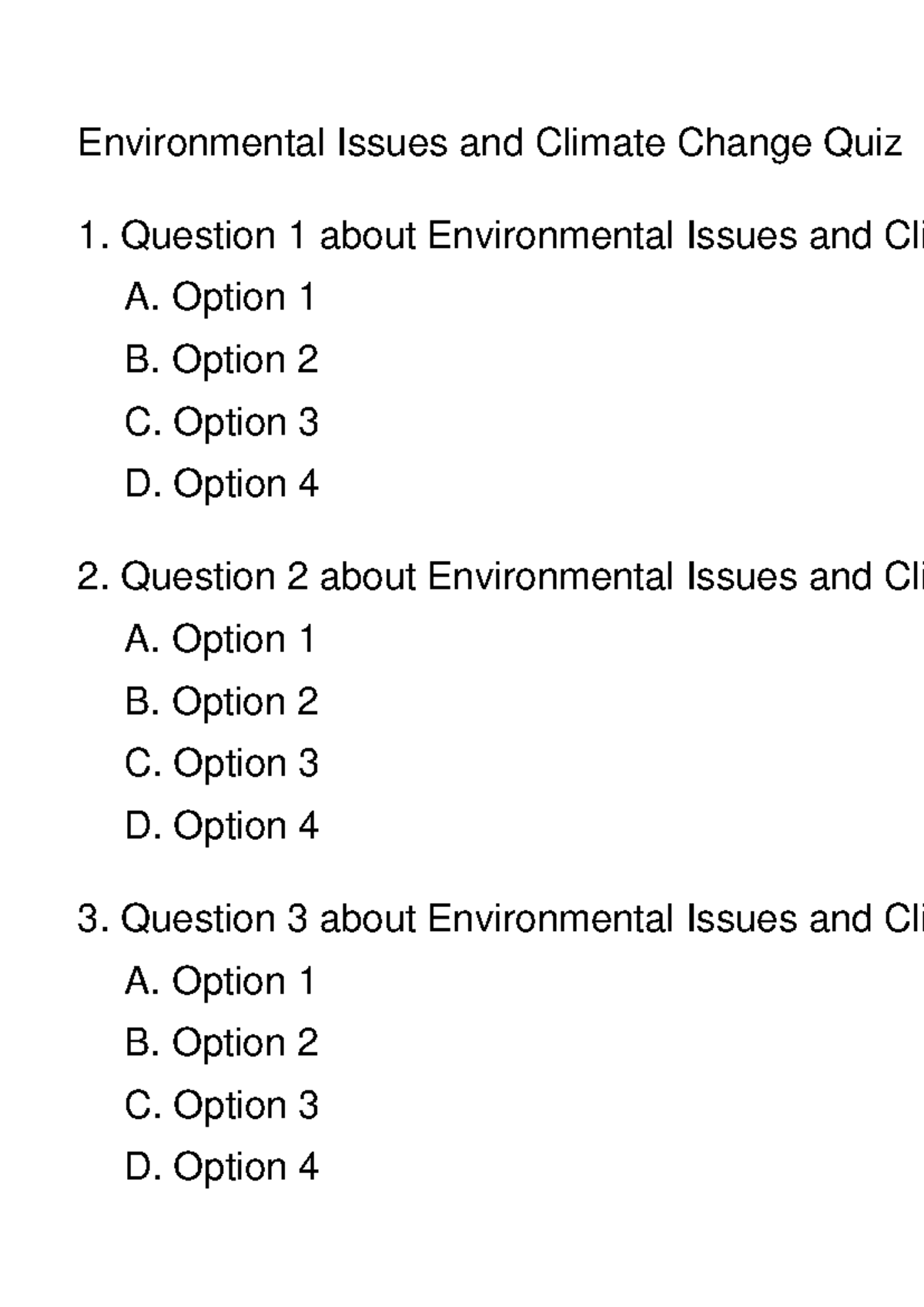 ENV 101: Environmental Issues & Climate Change Quiz - Studocu