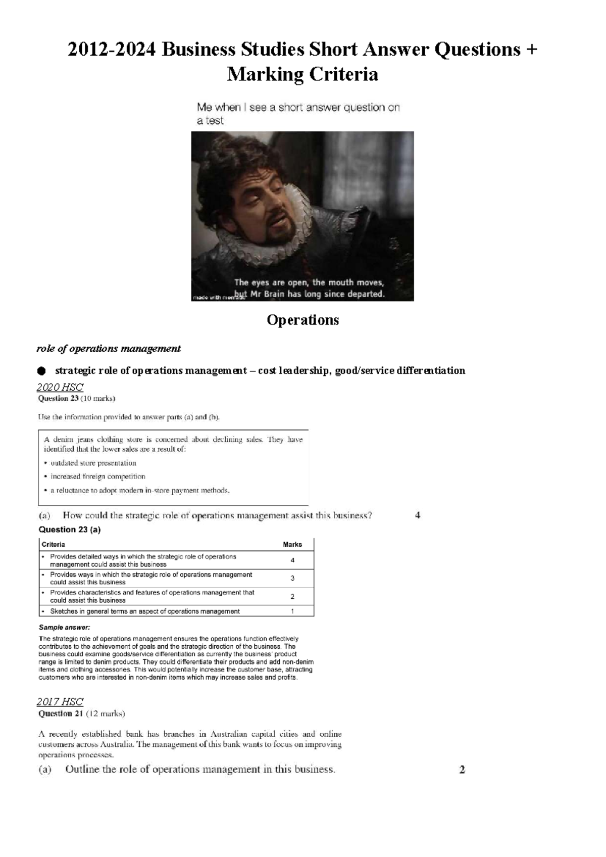 Business Studies Short Answer Questions Marking Criteria 2012-2024 HSC ...