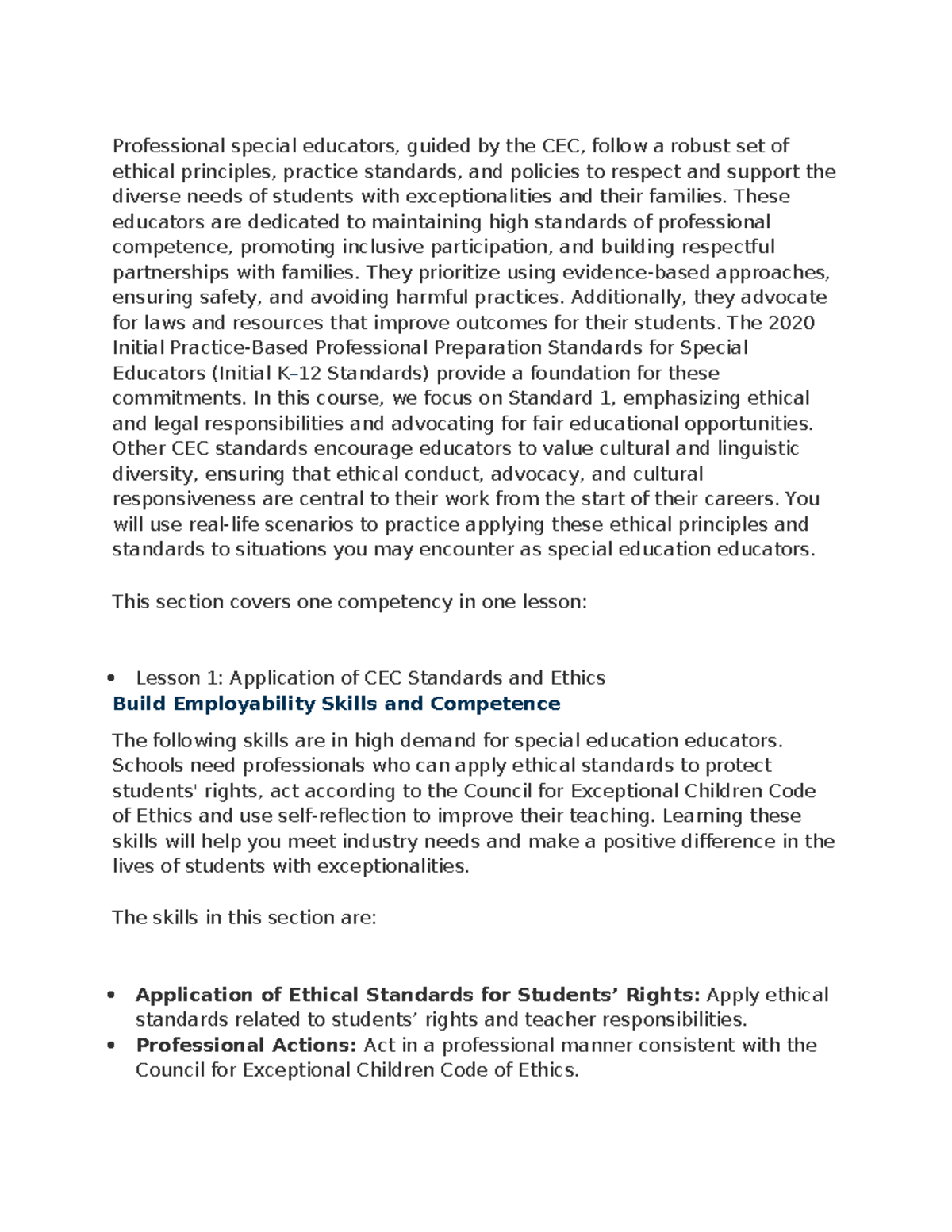 Application of CEC Ethical Standards for Special Educators - Studocu