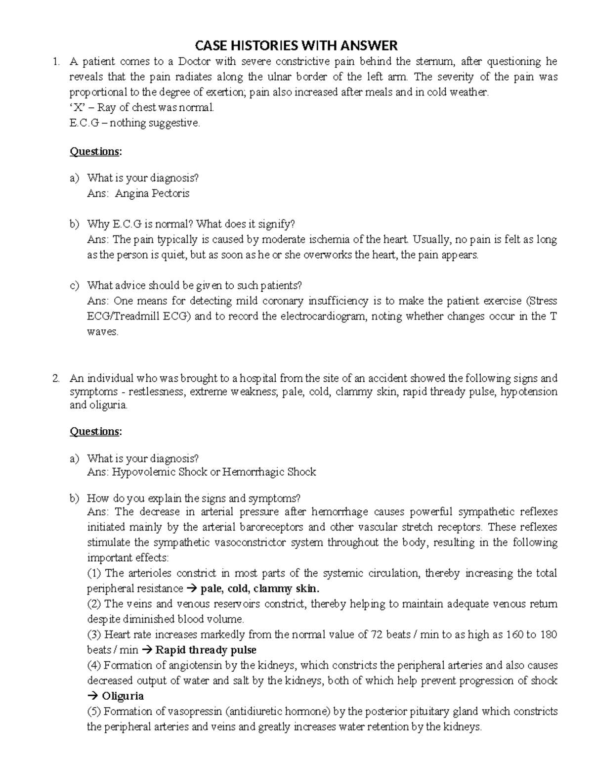 CASE STUDY ANALYSIS WITH ANSWERS: MEDICAL CASE HISTORIES - Studocu