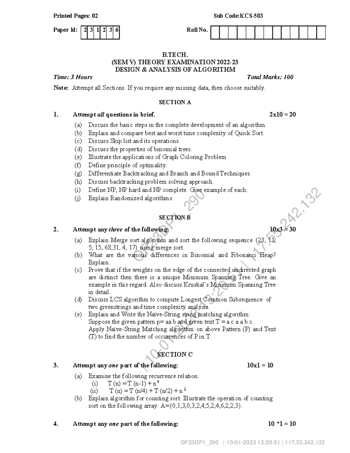Design Analysis of Algorithms - KCS503 Exam Notes - Studocu