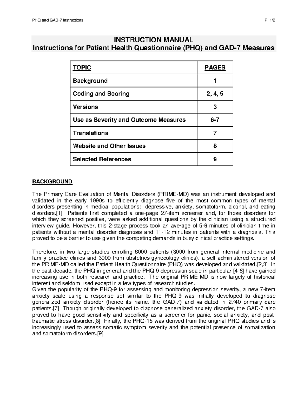 PHQ & GAD-7 Instruction Manual: Coding, Scoring, and Usage Guide - Studocu