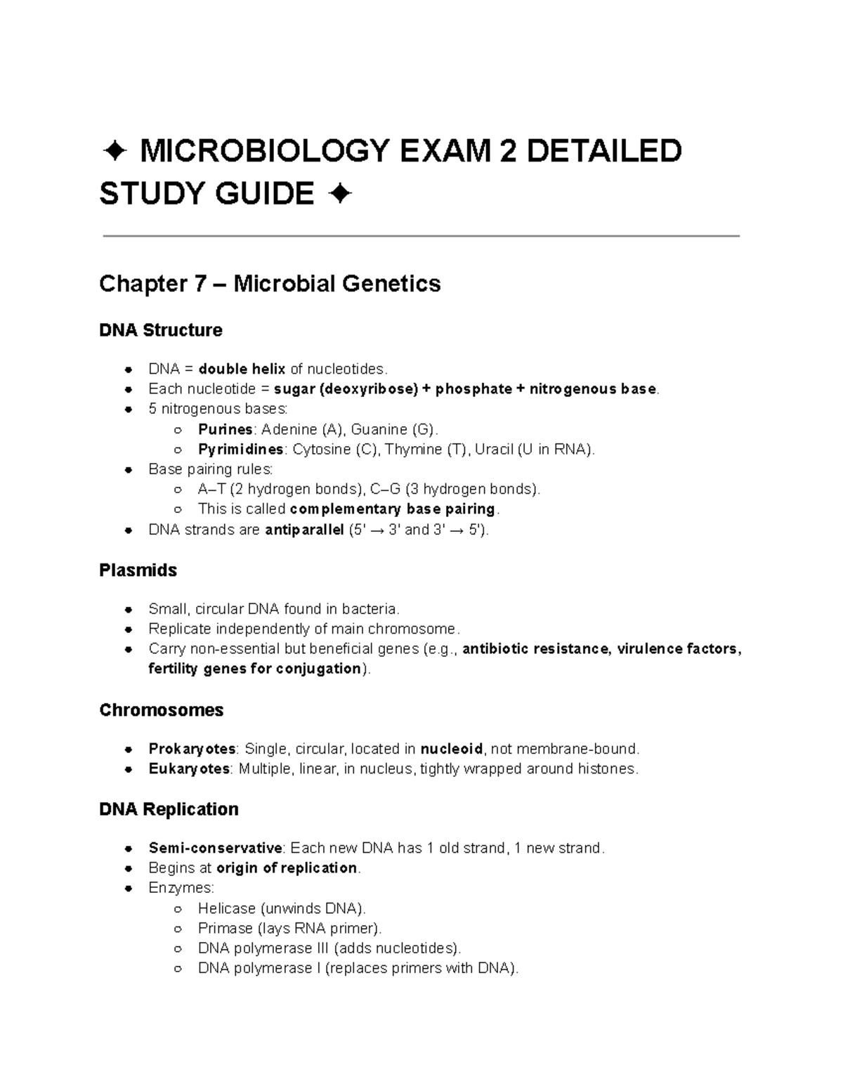 MICROBIOLOGY EXAM 2 STUDY GUIDE: Genetics, Growth Control & Drugs - Studocu